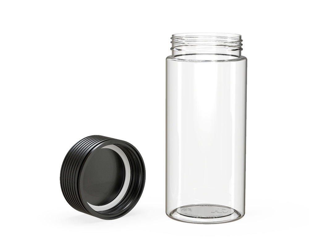 Chubby Gorilla 8oz Clear Plastic Spiral Jars with Black Cap